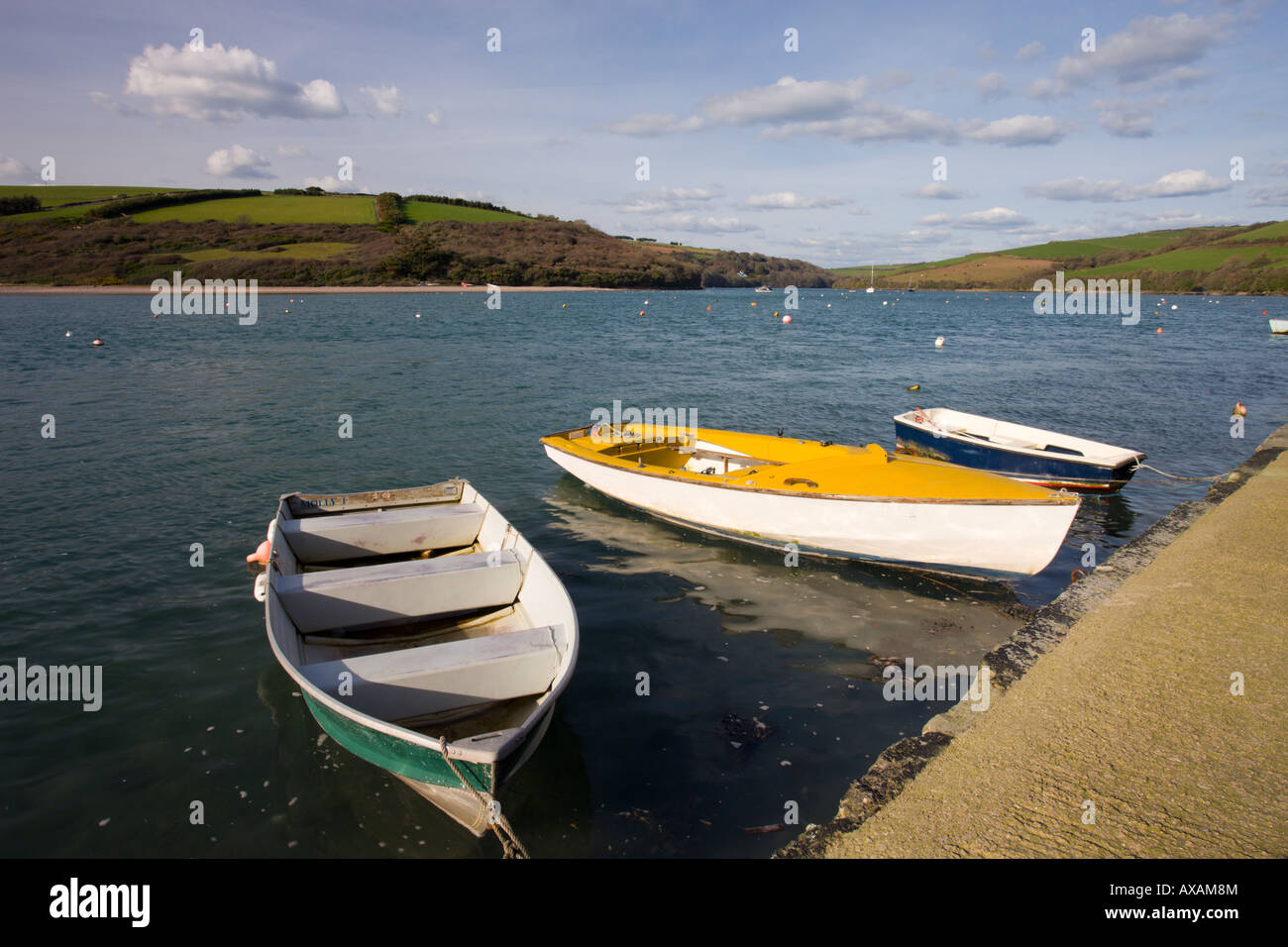 Boats moored on the River Avon estuary in Bantham South Devon Stock ...
