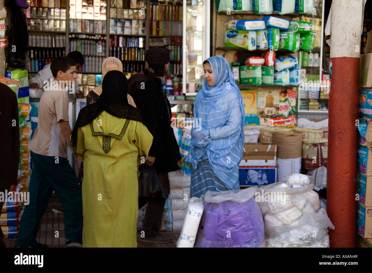 Agadir market, Morocco, North West Africa. Women buying , blue and ...