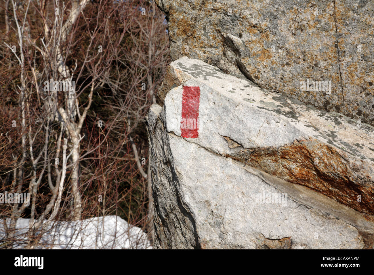 Red trail marker on the summit of Artists Bluff Located in White ...