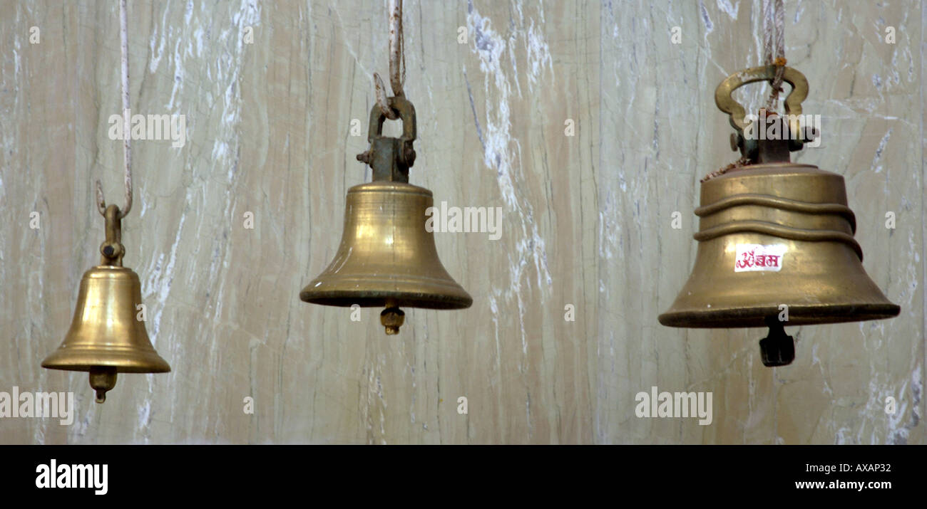 NMB74439 Three indian brass metal temple bells in India Stock Photo - Alamy