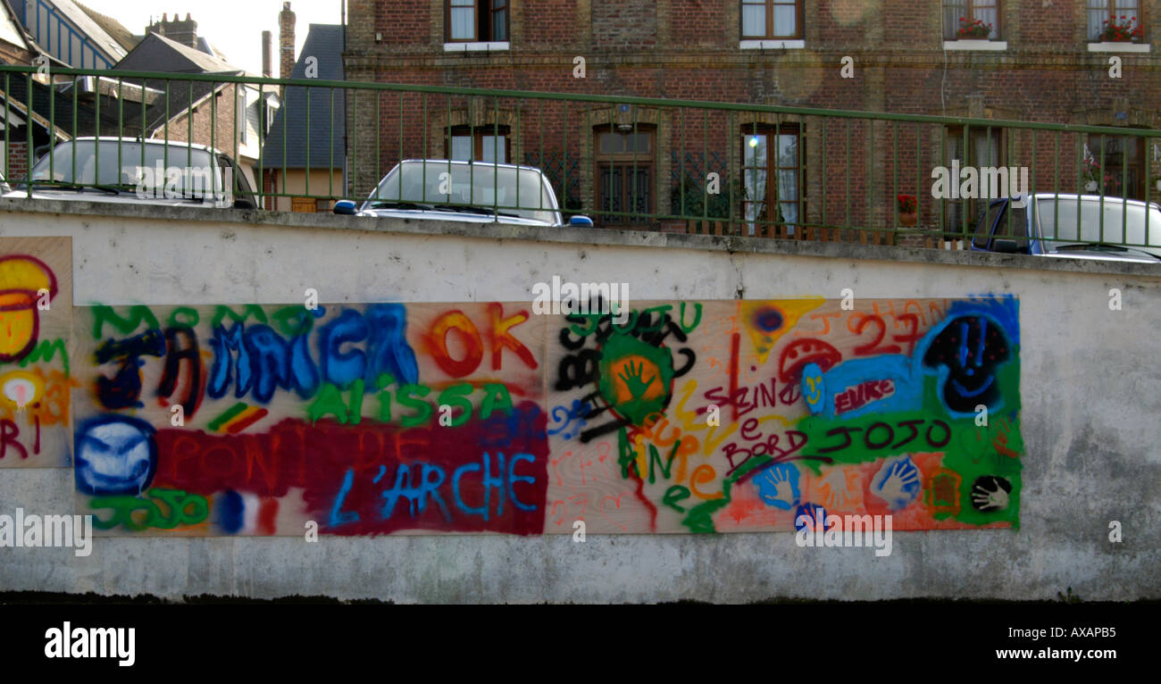 french graffiti on a wall in northern france Stock Photo - Alamy