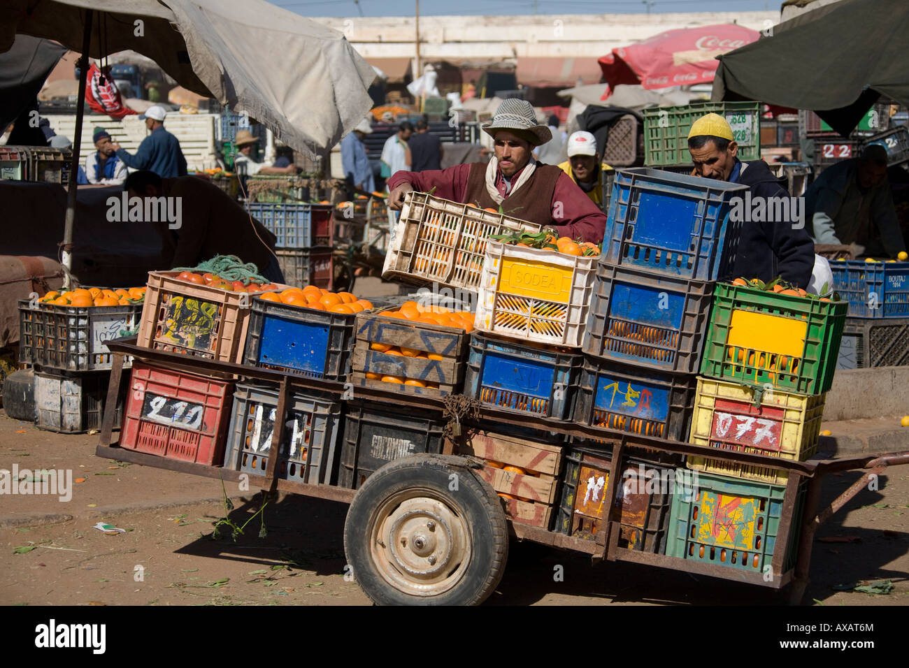 Agadir market, Morocco, West Africa. cart with colourful crates full of ...