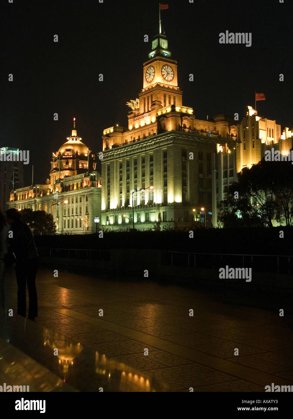 Monumental buildings at night, Huangpu, Shanghai, China, Asia Stock ...