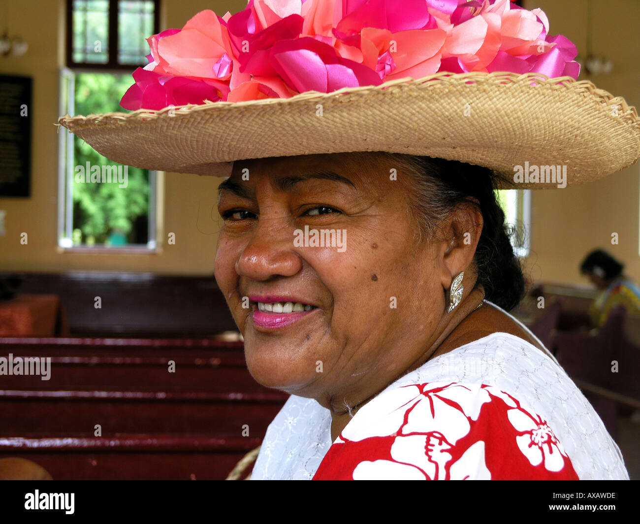 Woman in protestant church Moorea French Polynesia Stock Photo - Alamy