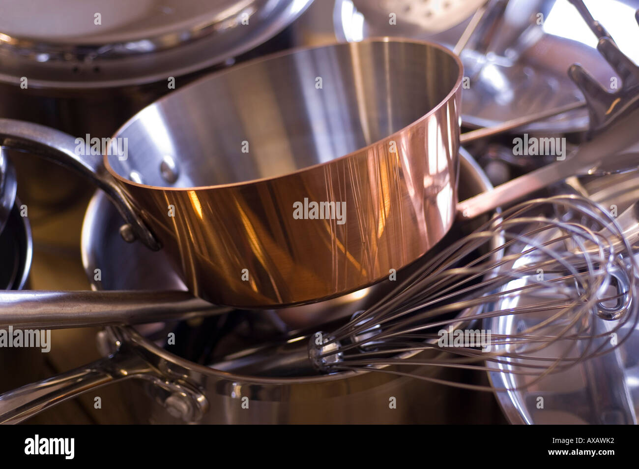 copper and stainless steel pans Stock Photo - Alamy