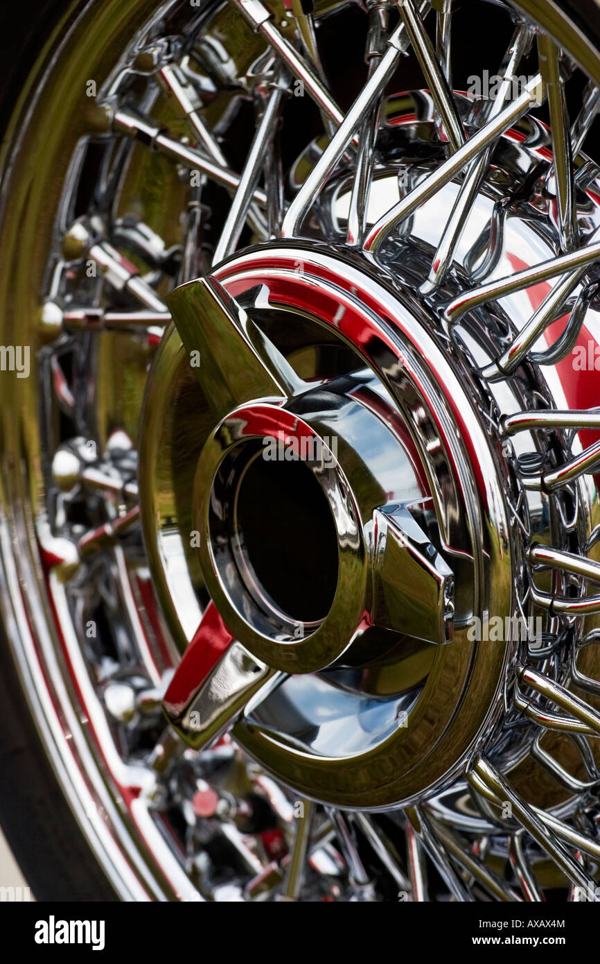 Chrome spoks rims on a american sports car Stock Photo - Alamy