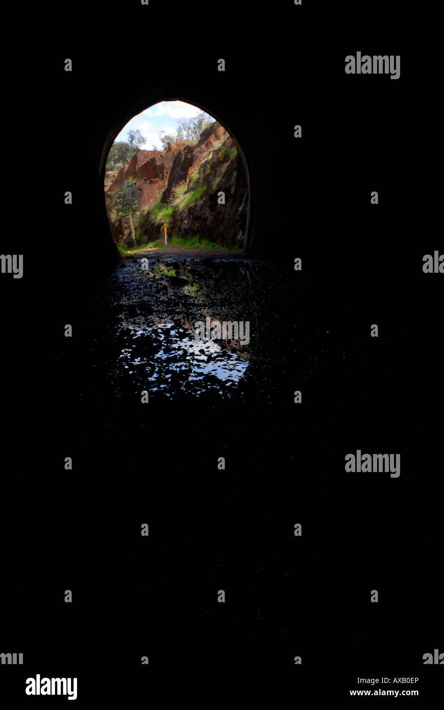 deserted railway tunnel looking from the inside out Stock Photo - Alamy