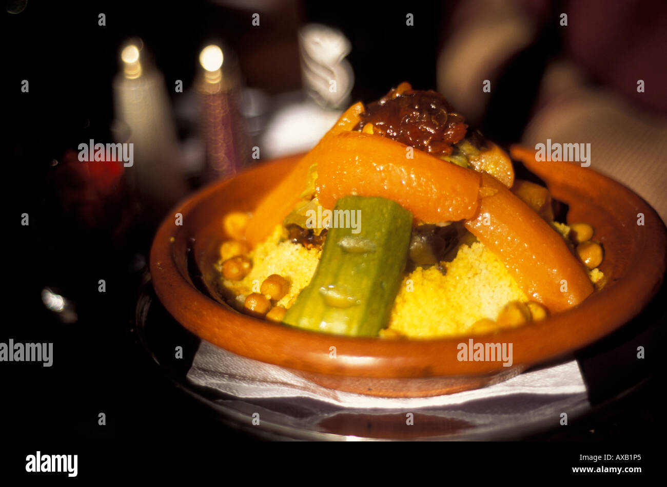 Couscous dish at Foundouk restaurant, Marrakesh, Morocco, Africa Stock ...