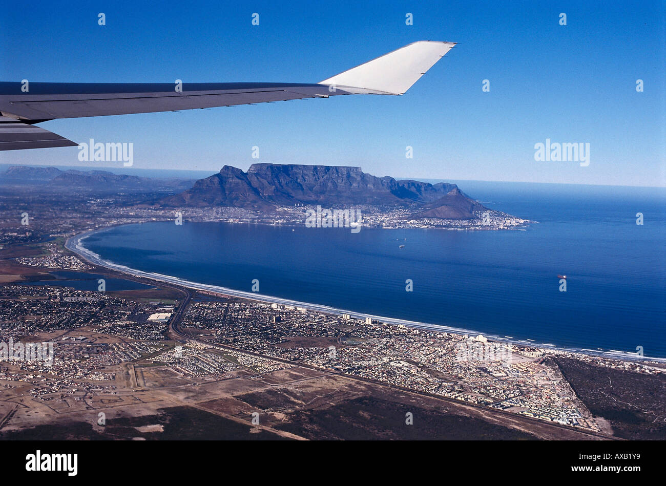 View from plane to Table Mountain, Cape Town South Africa Stock Photo ...