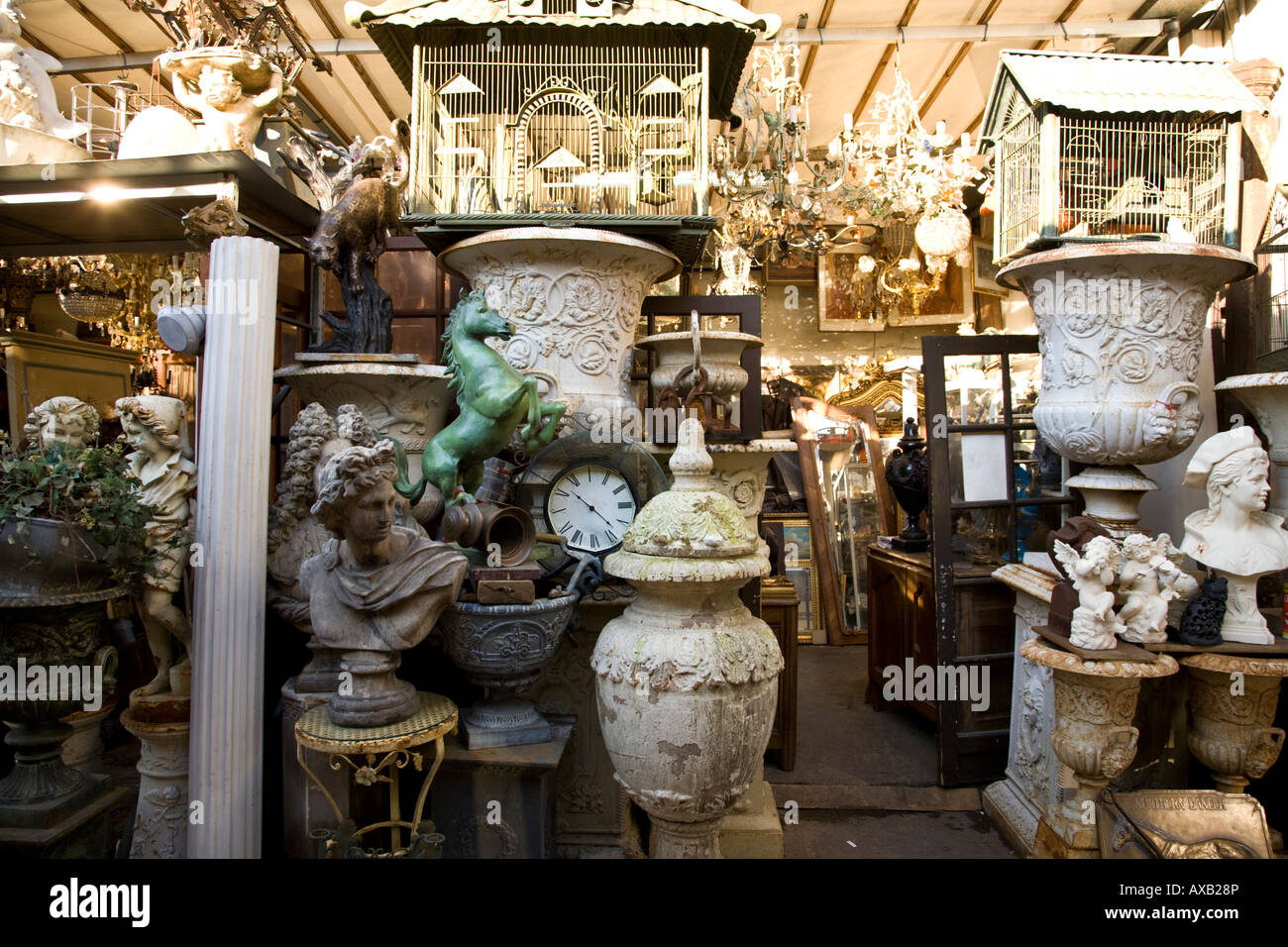 Antiques on display in flea market at St Ouen Paris France Stock Photo ...