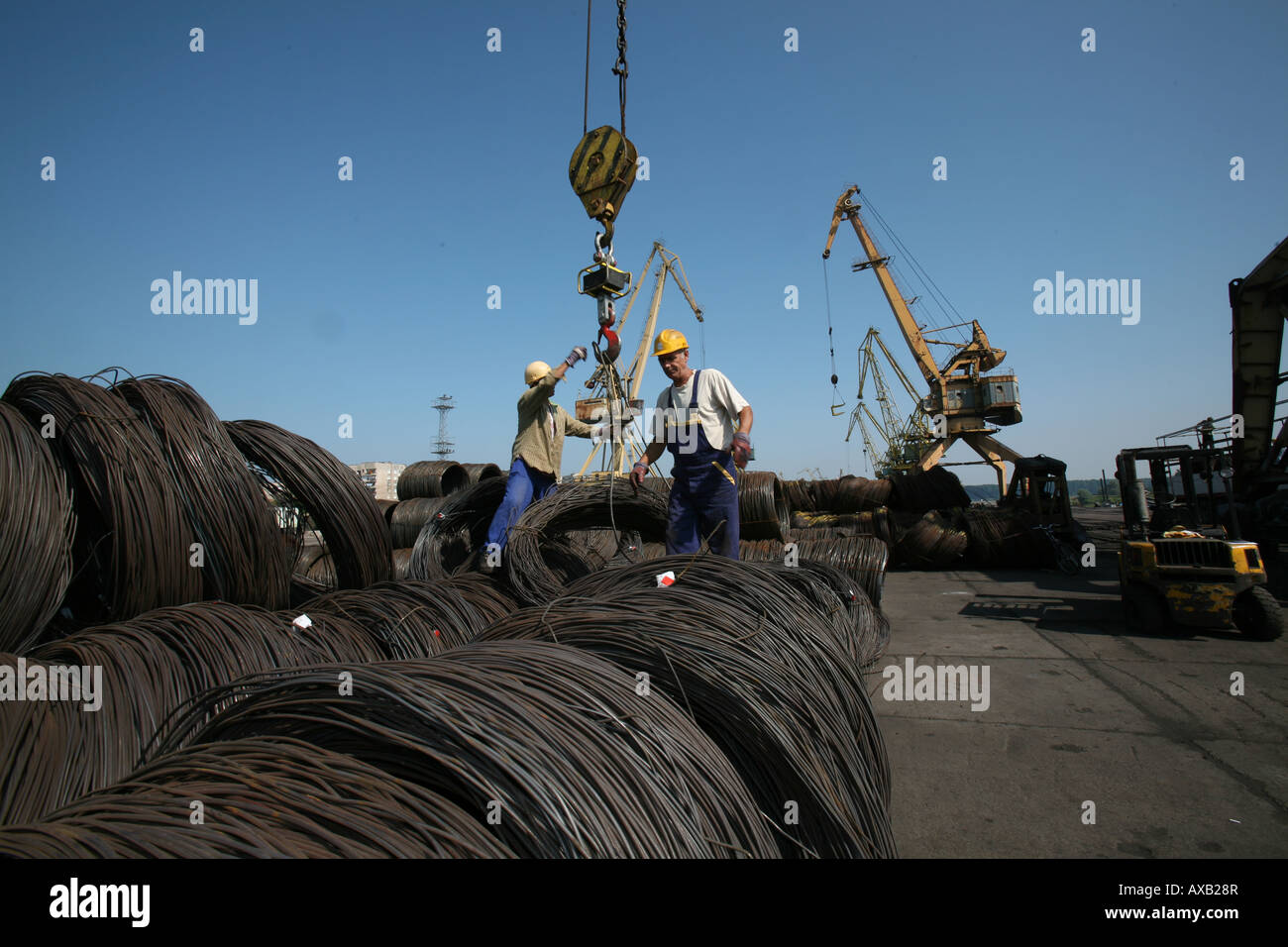 harbour at the donau river. steel is traded Stock Photo - Alamy
