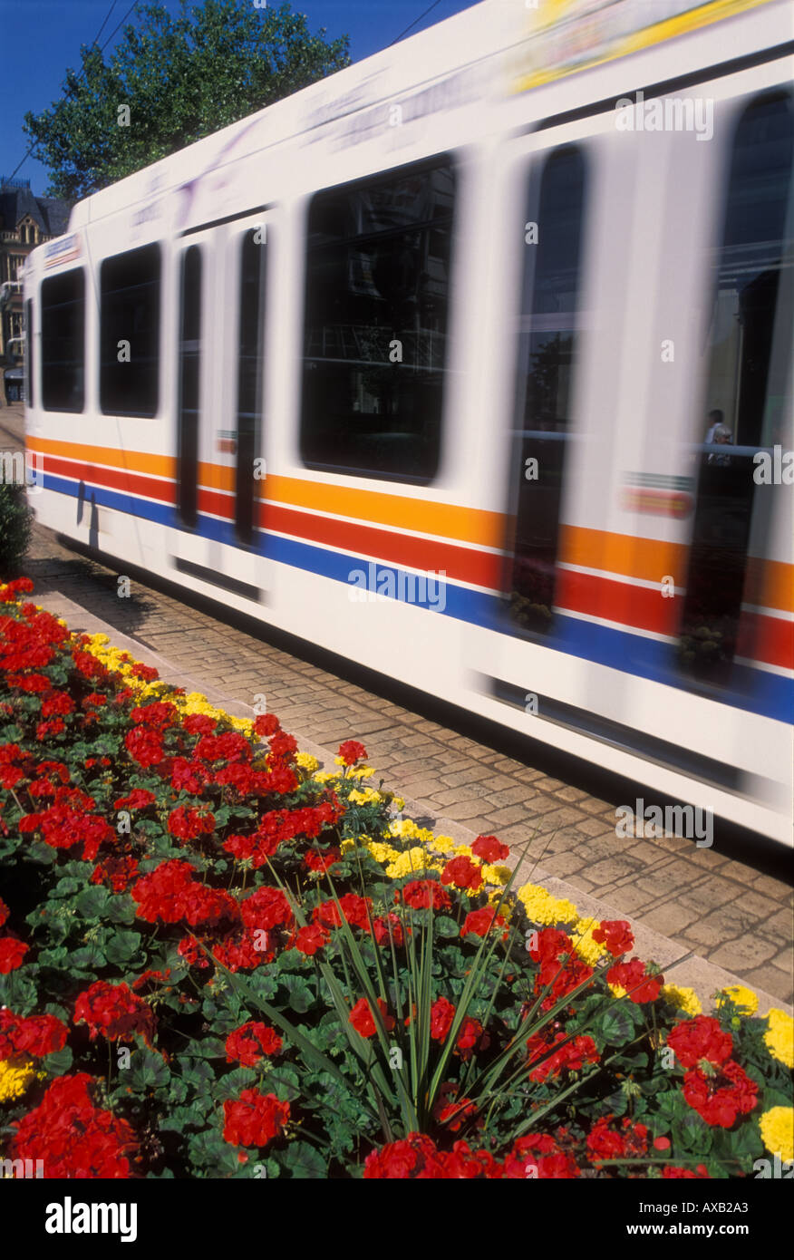 The modern supertram system in Sheffield city centre South Yorkshire ...
