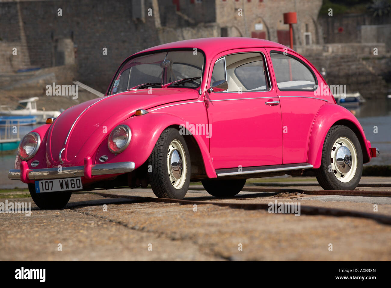 Pink VW beetle Chippy Cox France. Owner release OK Stock Photo - Alamy