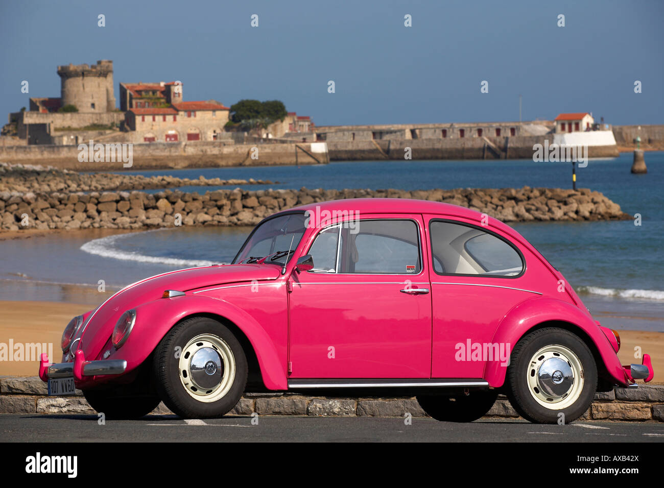 Pink VW beetle Chippy Cox France. Owner release OK Stock Photo - Alamy