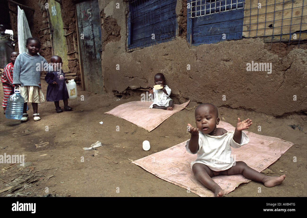 kids on the streets of Kibera slum, the largest one in Africa, Nairobi ...