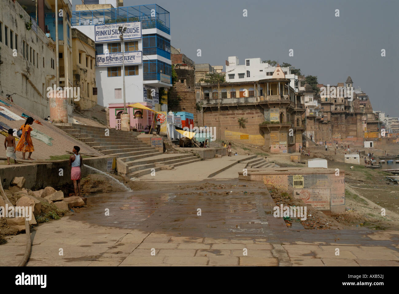 Cleaning the Ghats on the banks of the River Ganges with a high ...