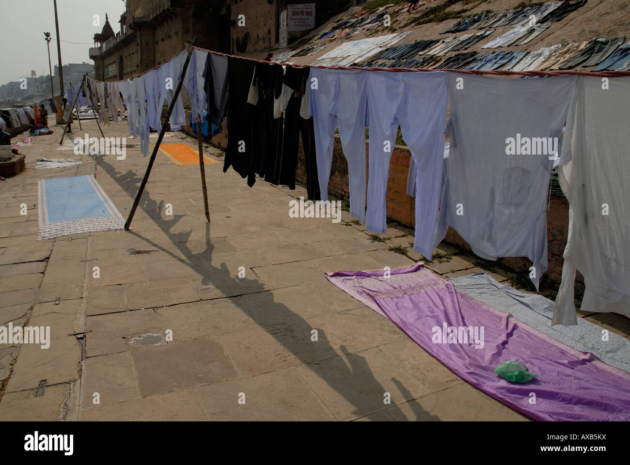 Clothes and Laundry drying on the banks of the Ganges. Varanasi India ...