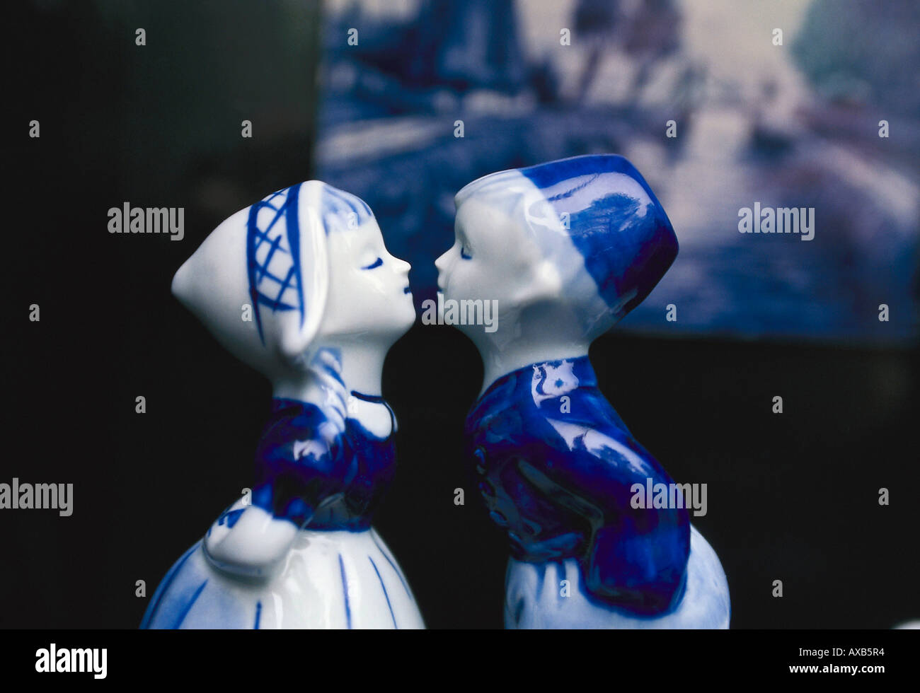 Kissing couple, Delftware porcelain, Amsterdam, Netherlands Stock Photo ...