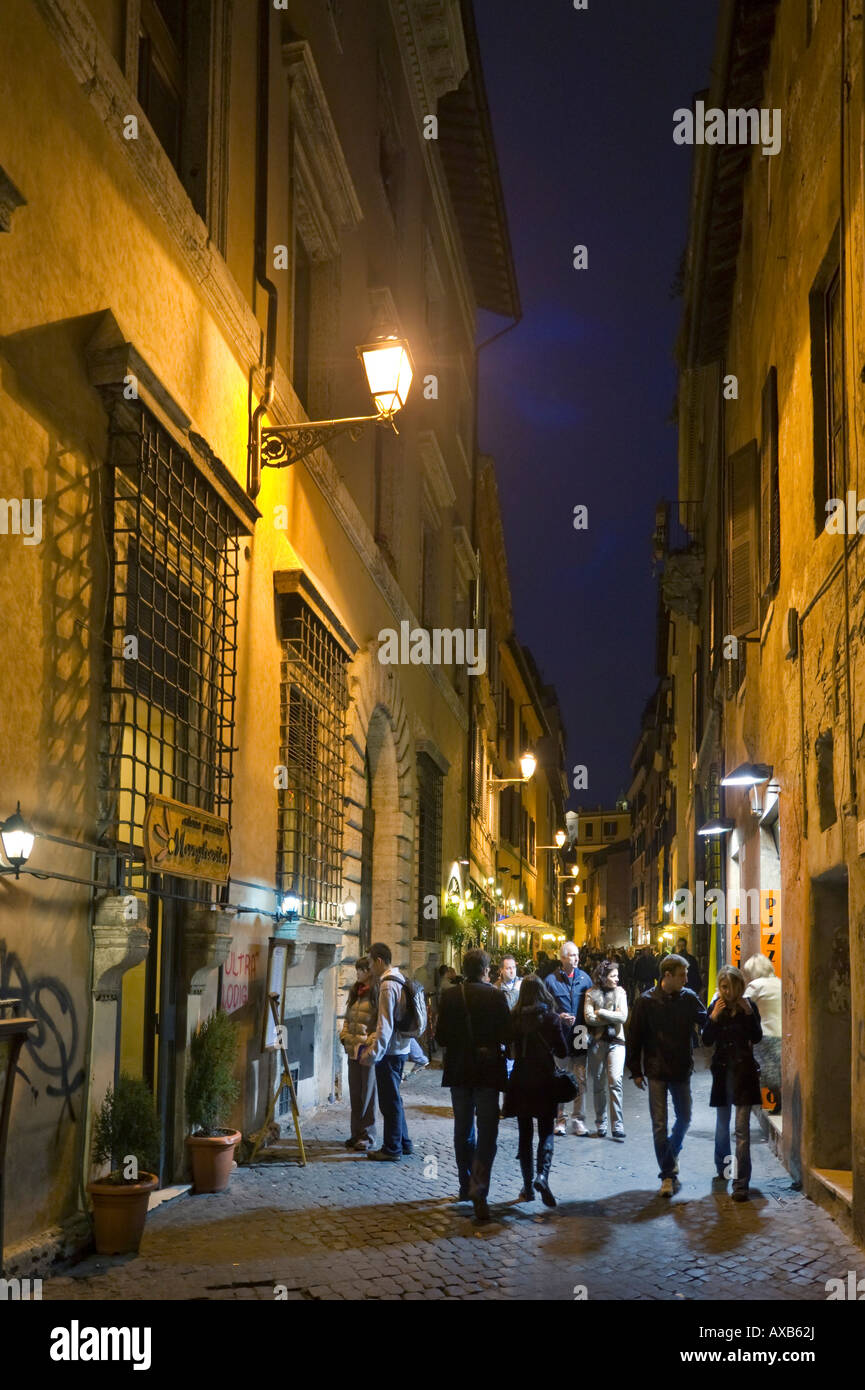 Typical street at night in the Trastevere District, Rome, Italy Stock ...