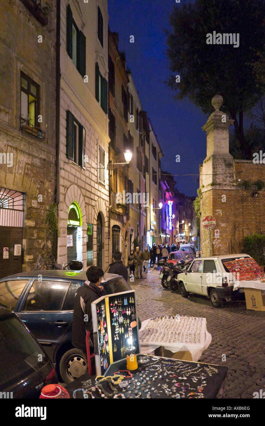 Typical street market at night, Trastevere District, Rome, Italy Stock ...