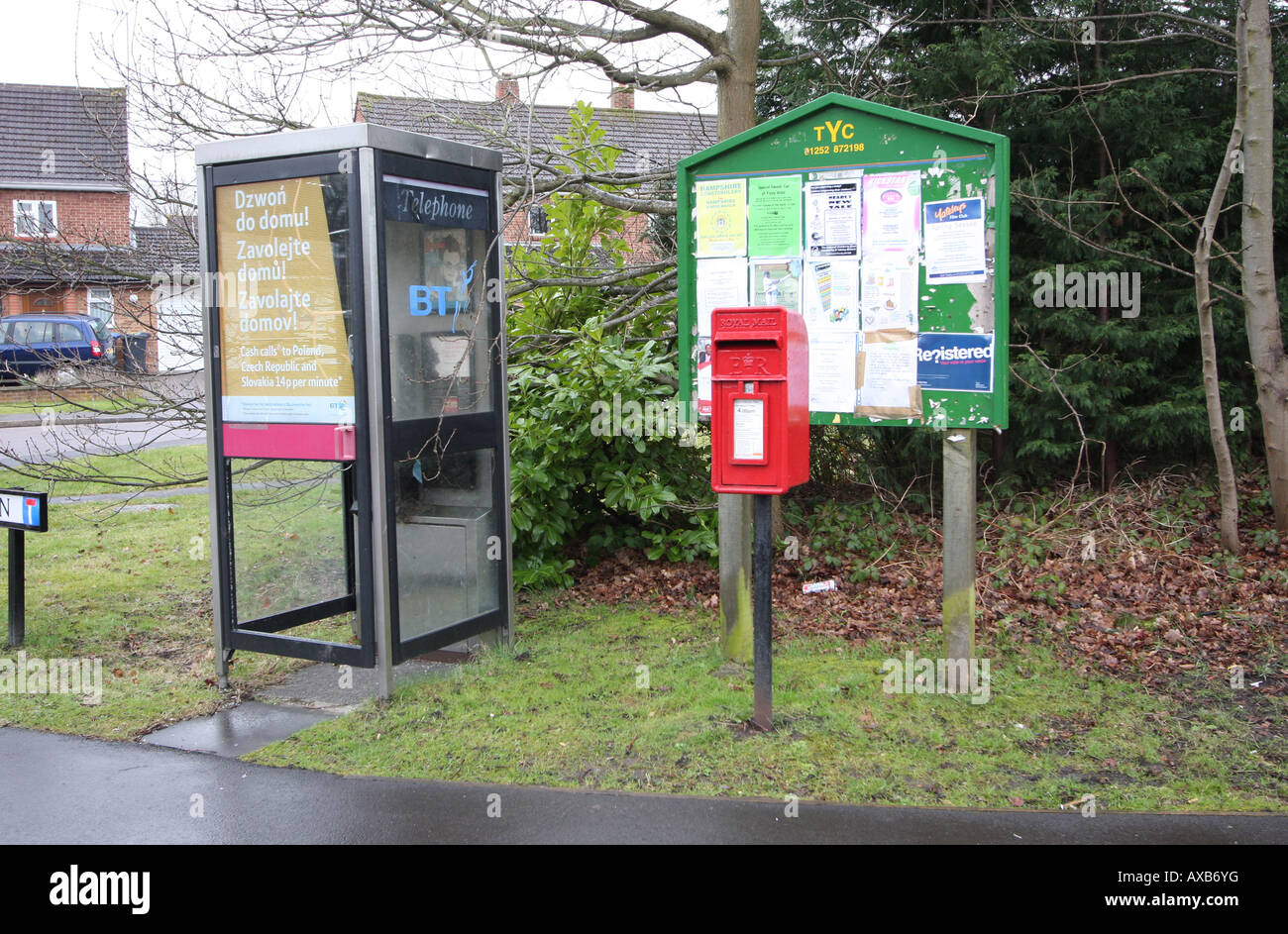 Village Notice Board Post Box and Phone Box Stock Photo - Alamy