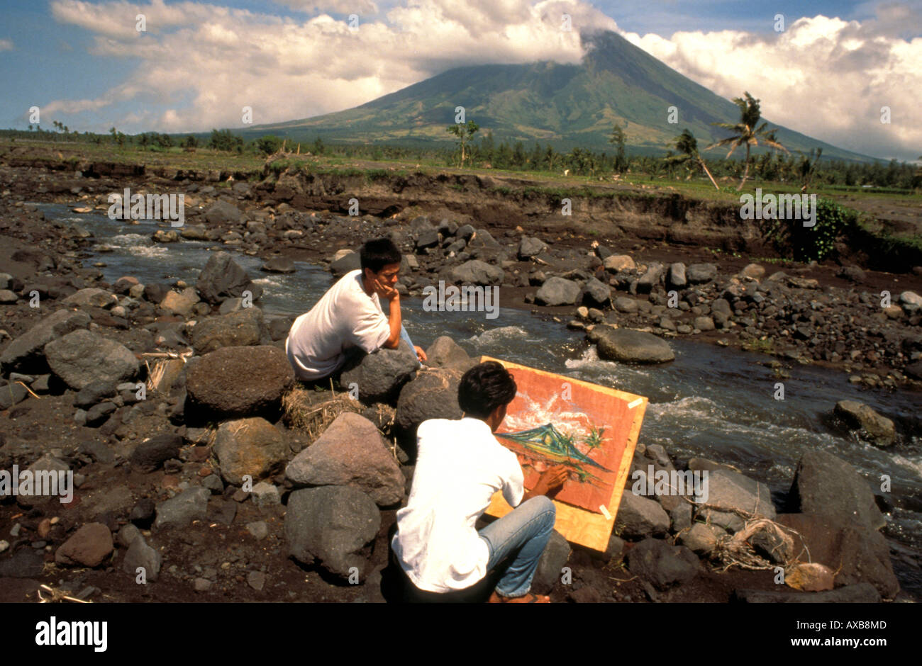 Planting Rice With Mayon Volcano