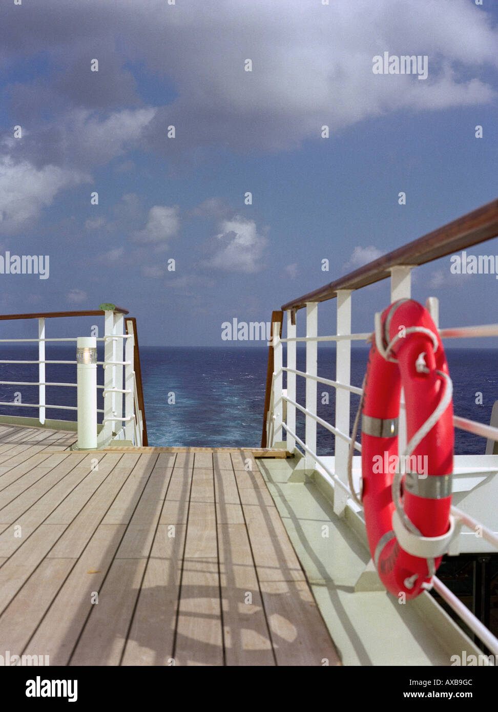 Observation deck with life ring and railing, Cruise Ship Queen May II ...