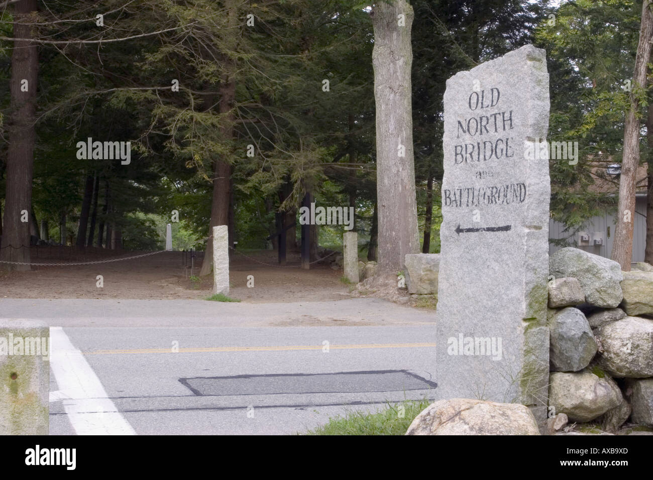 old north bridge and battleground sign Concord, Massachusetts Stock ...