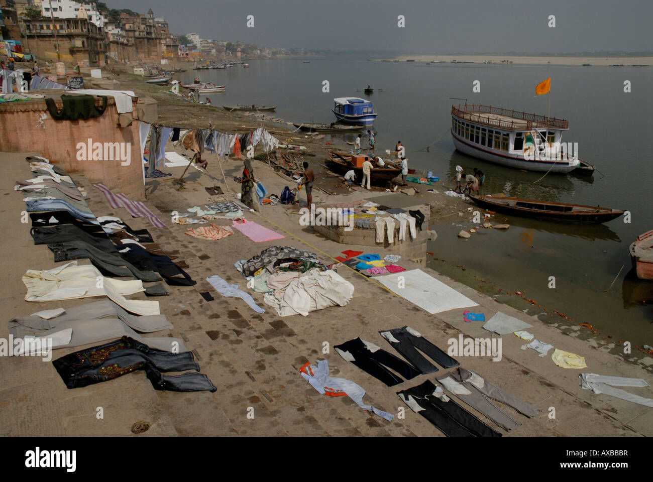 Clothes and Laundry drying on the banks of the Ganges. Varanasi India ...