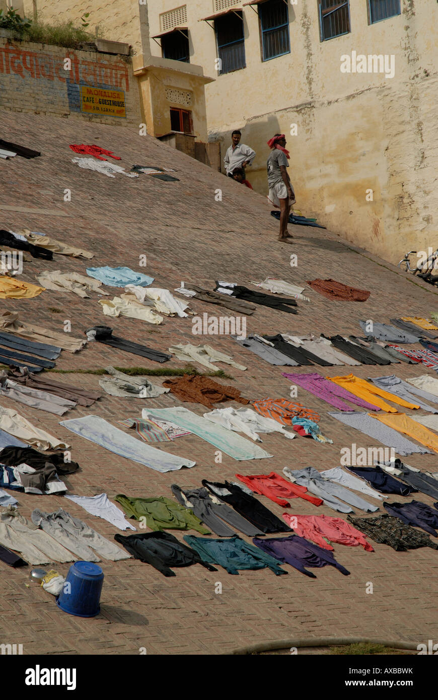 Clothes and Laundry drying on the banks of the Ganges. Varanasi India ...