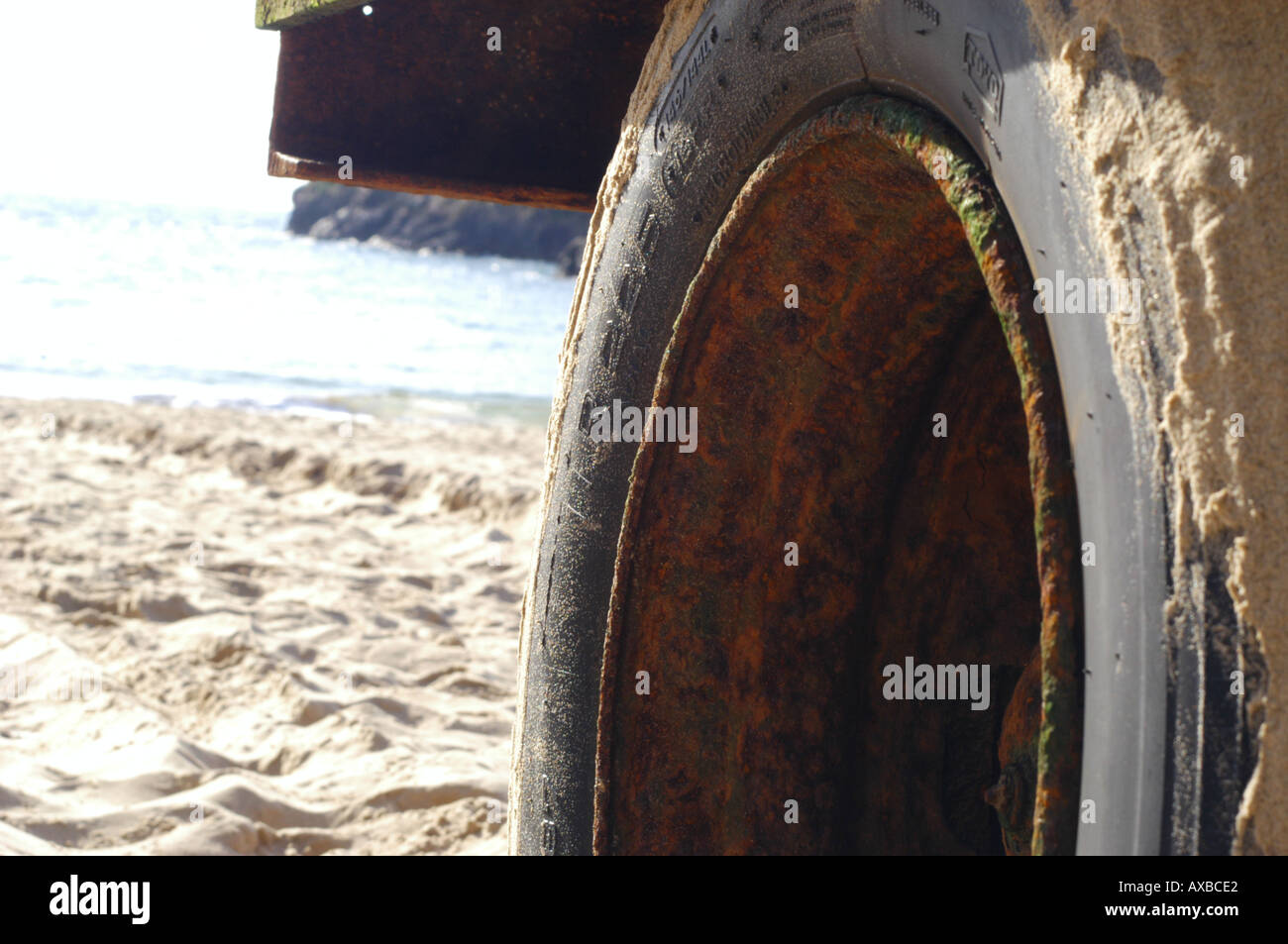 Rusty Wheel Rim Truck On Beach Stock Photo - Alamy