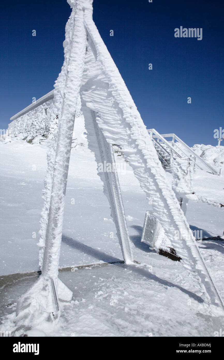 Rime ice on the summit of Mount Washington during the winter months ...