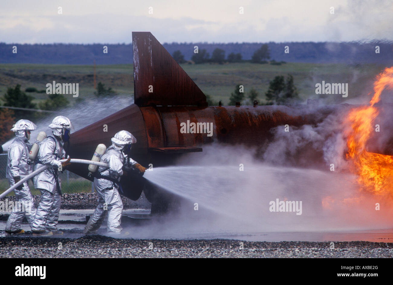 Airport firefighters drill Stock Photo - Alamy