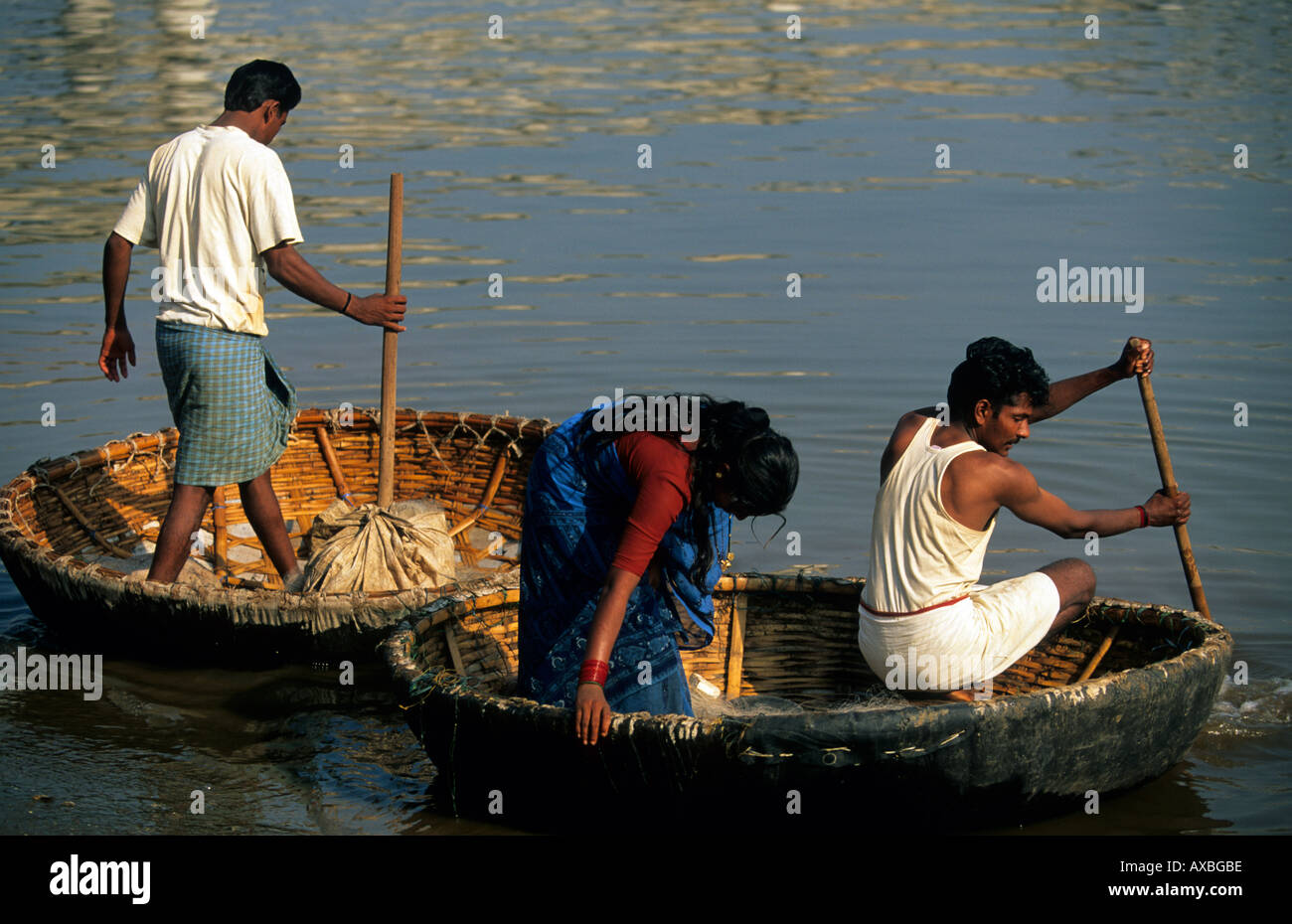 india north goa fishermen setting off in coracles Stock Photo - Alamy