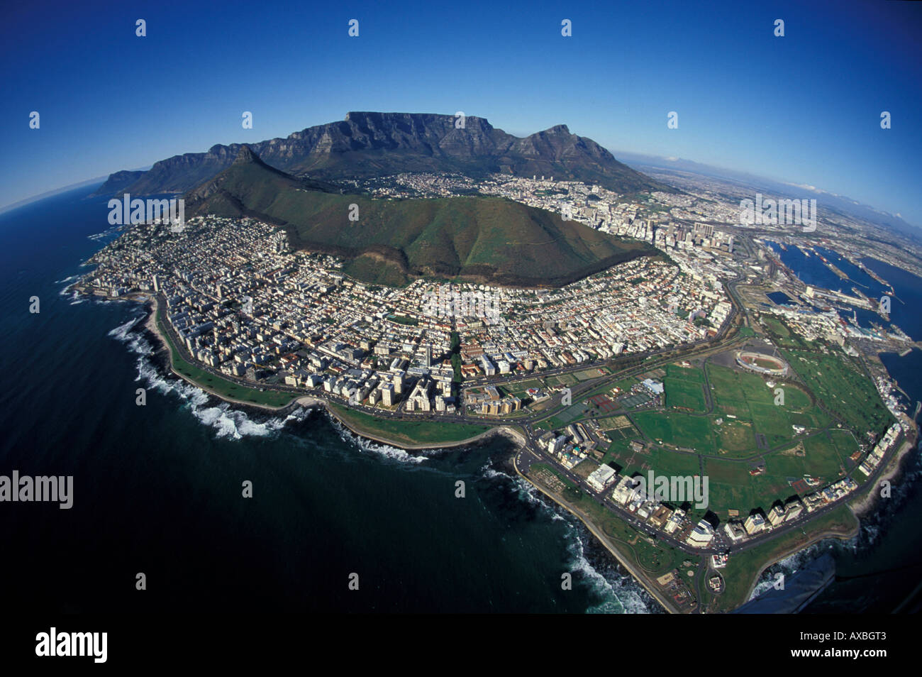 Aerial view of Cape Town under blue sky, Cape Town, South Africa ...