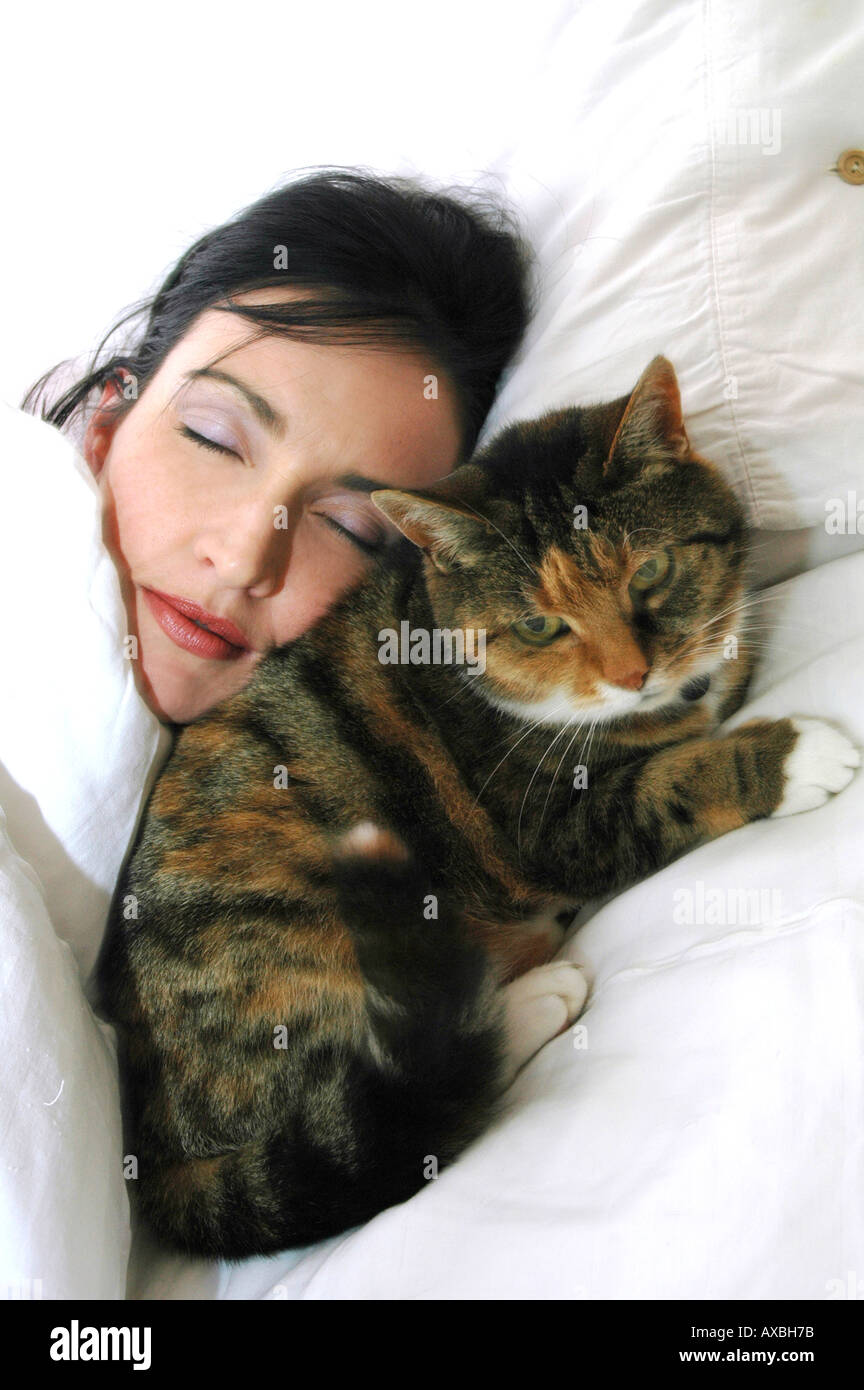 Woman and Cat Stock Photo - Alamy