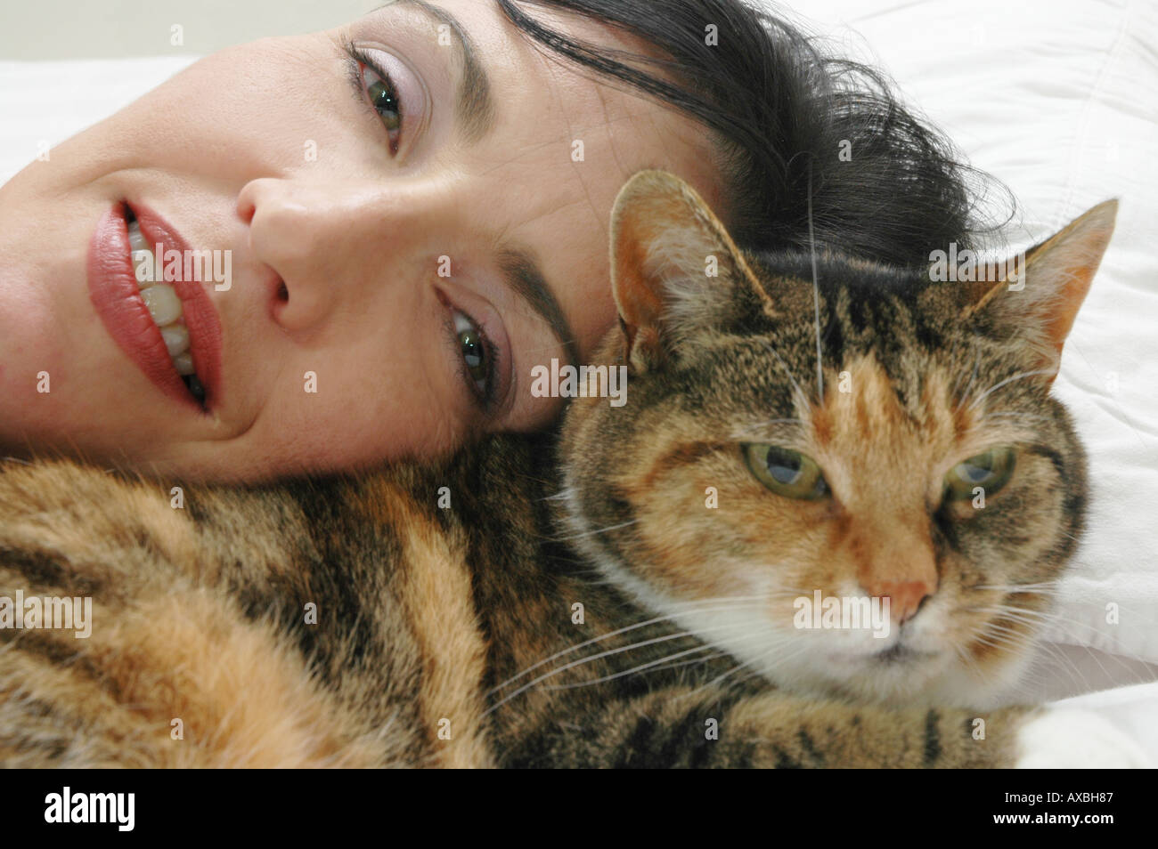 Woman and Cat Stock Photo - Alamy