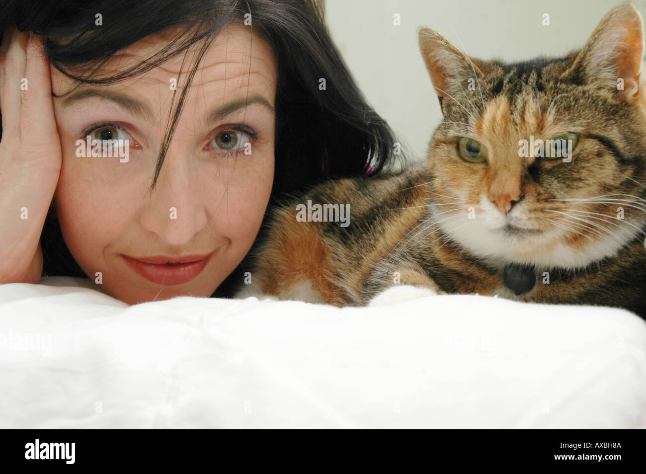 Woman and Cat Stock Photo - Alamy