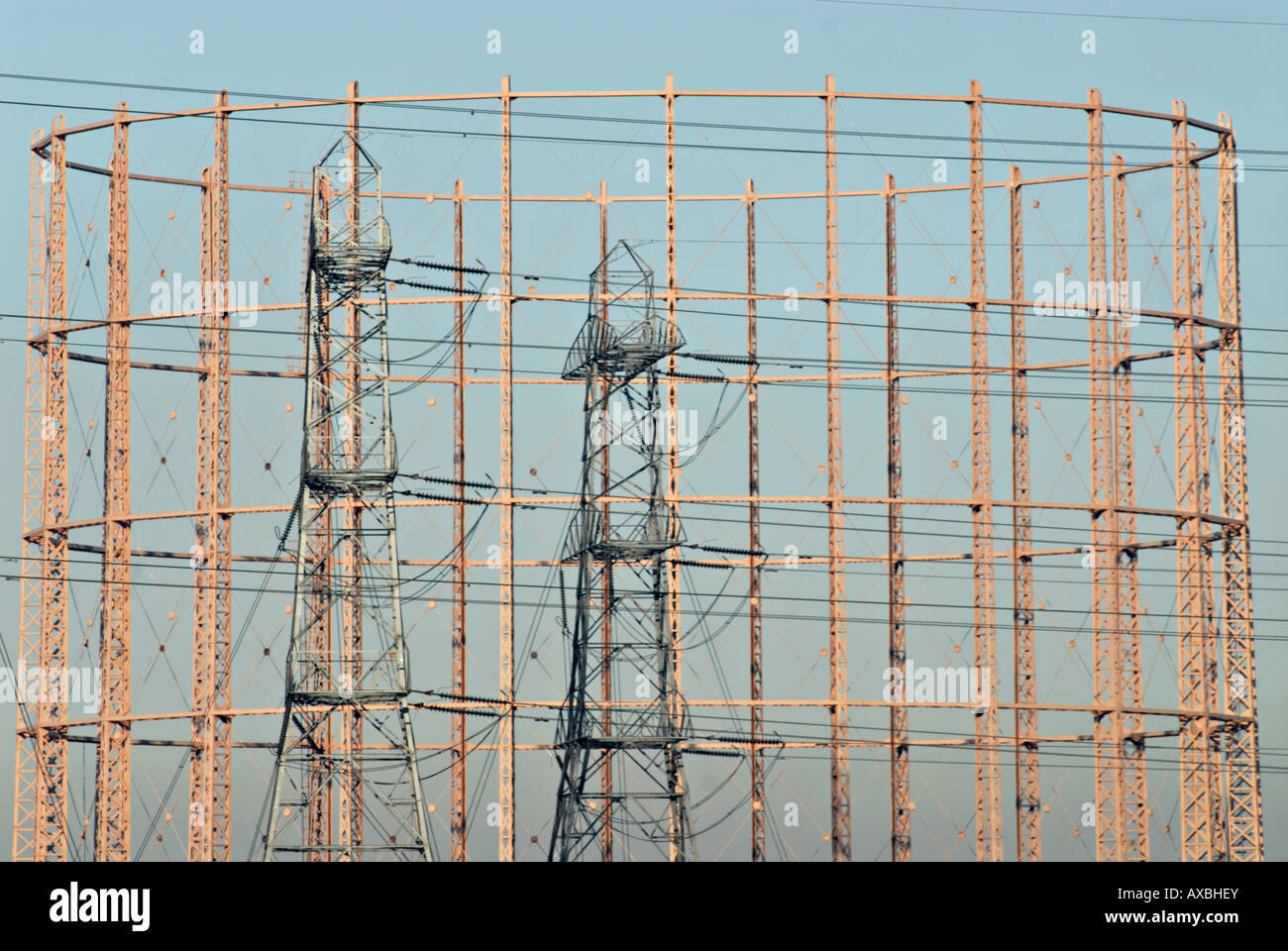 UK Gas works and electricity pylons in the Lea Valley area of east ...