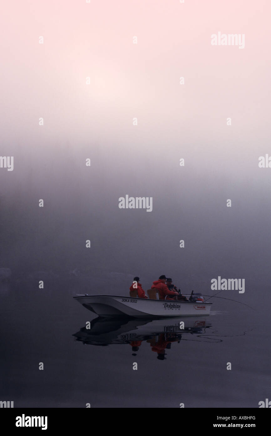 Boat salmon fishing in fog Work Channel BC Stock Photo - Alamy