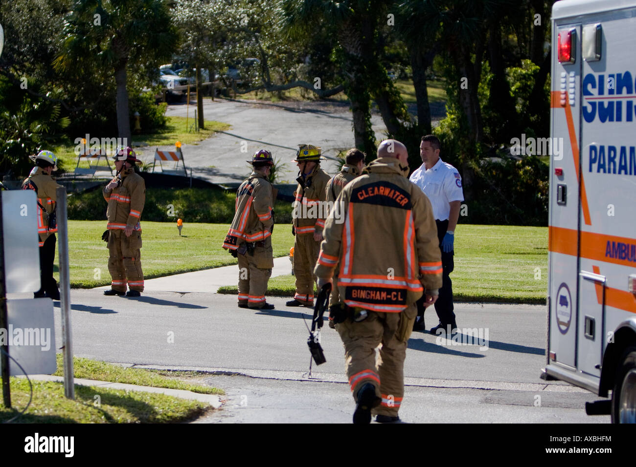 Firefighter and Paramedics at an Emergency Scene Stock Photo - Alamy