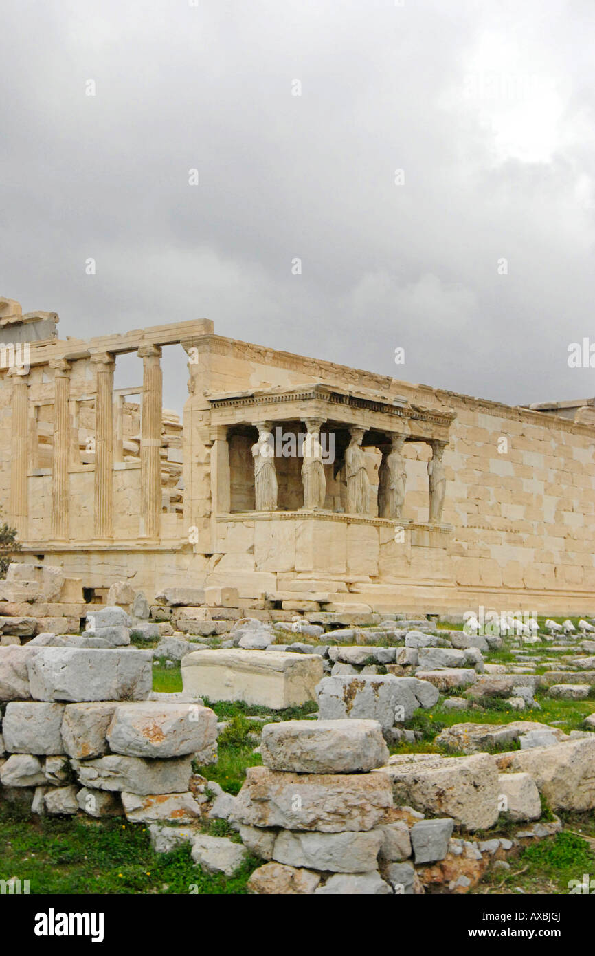 Maiden statues, Pandroseion ruins and the older temple of Athena ...