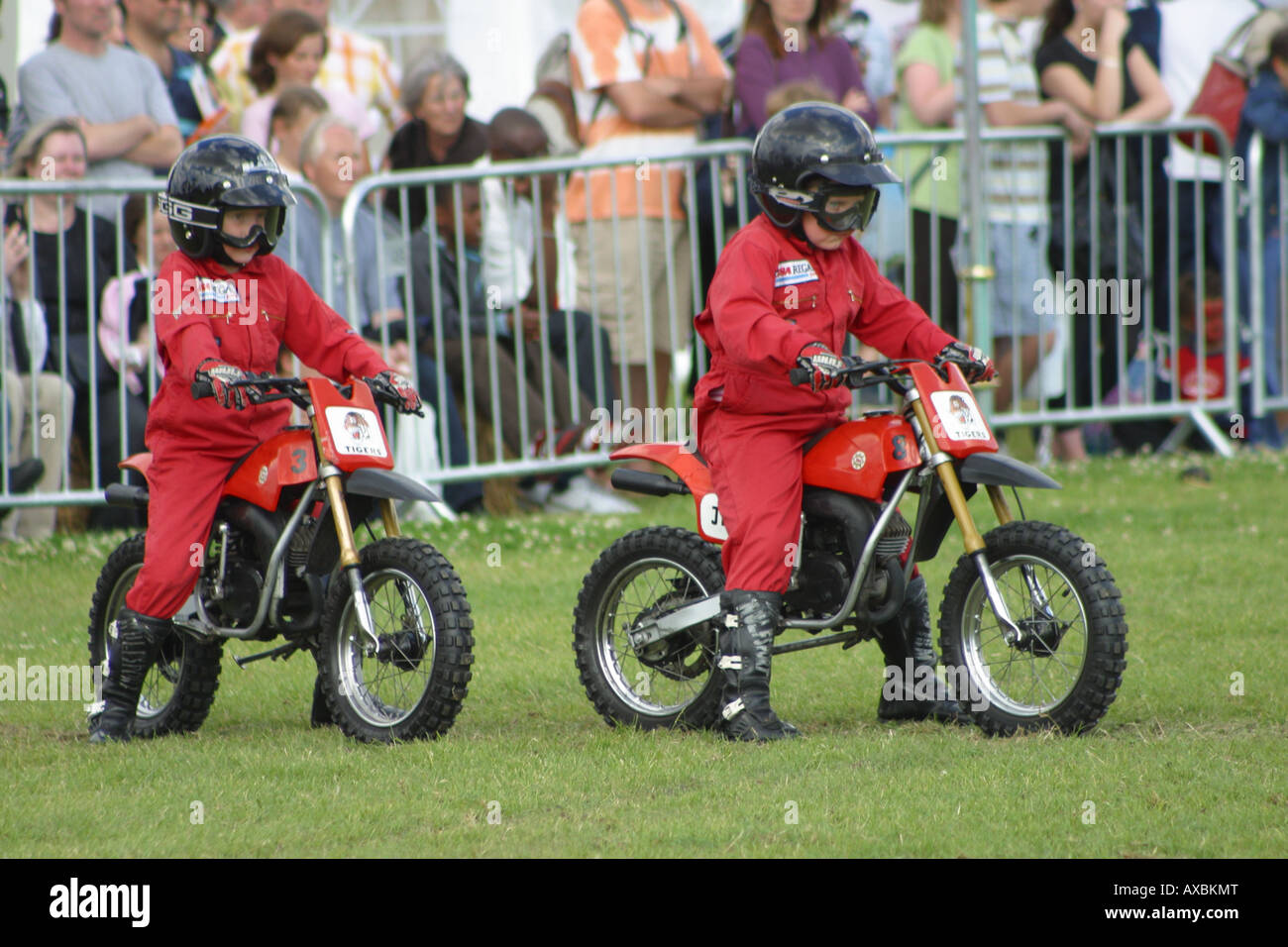 junior motor bike riders preparing ready red suits lambeth country show ...