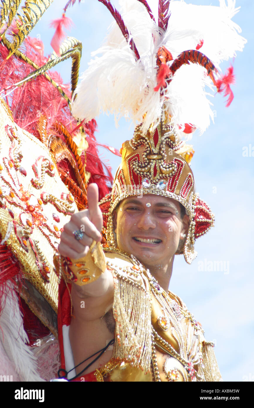 male brazilian dancer costume closeup smiling notting hill carnival ...
