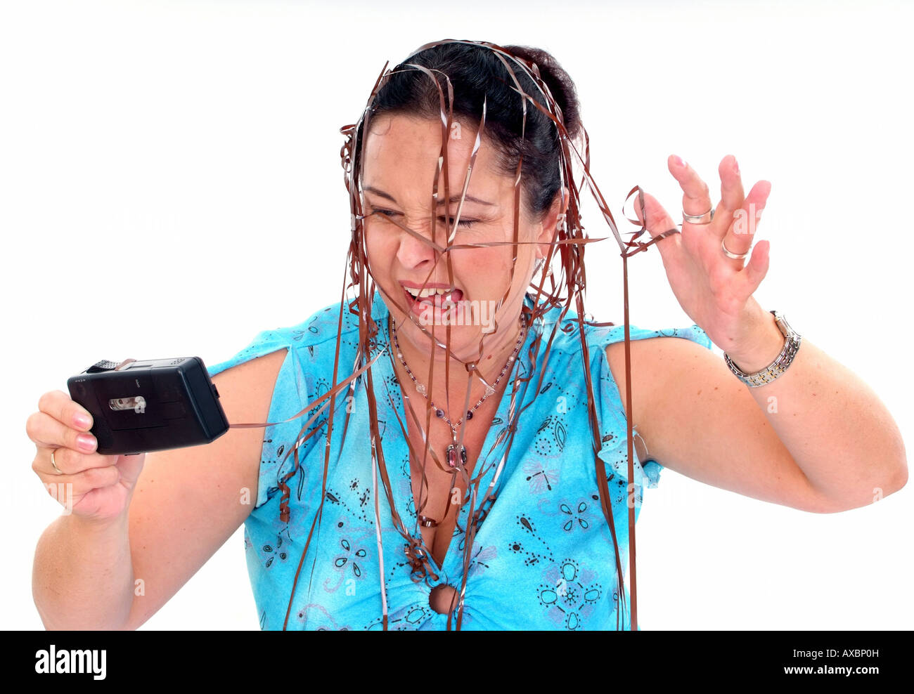 woman with destroyed dictating machine Stock Photo - Alamy