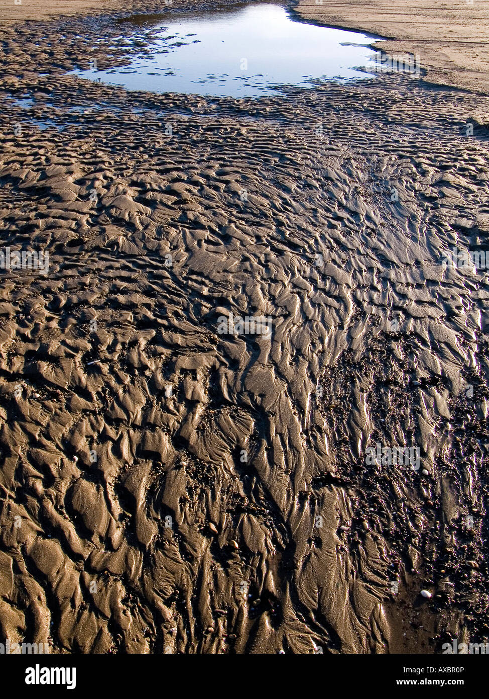 A pond of water left behind by a retreating tide on Sandymount strand ...