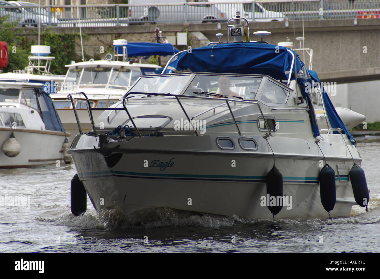 white pleasure boat boating floating under bridge maidstone kent ...