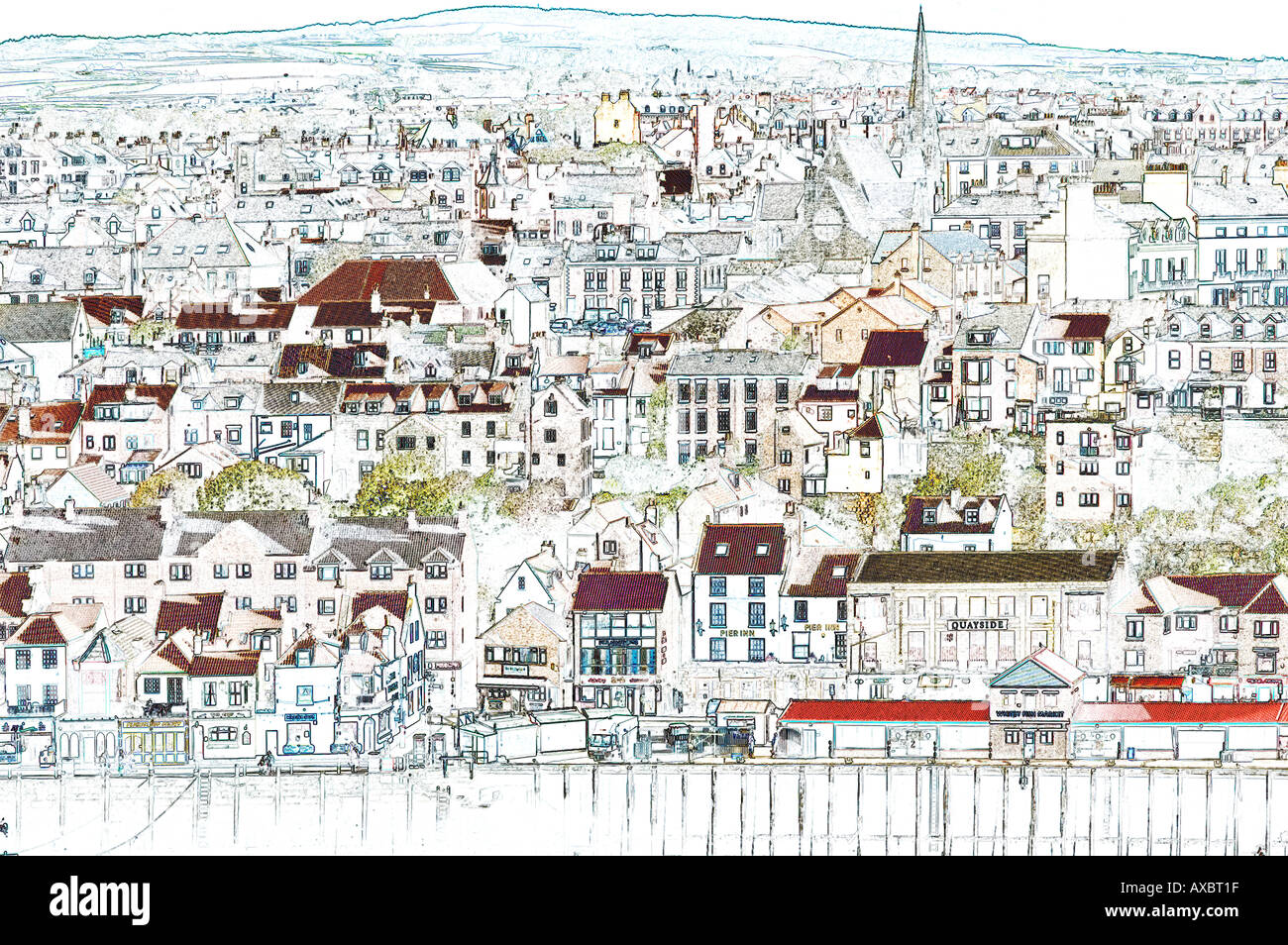 Digitally created drawing of Whitby Yorkshire Stock Photo - Alamy