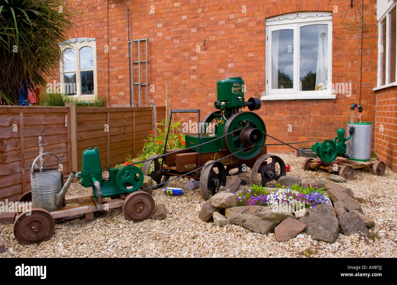 Lister Junior diesel engine on display in front garden during Newent ...