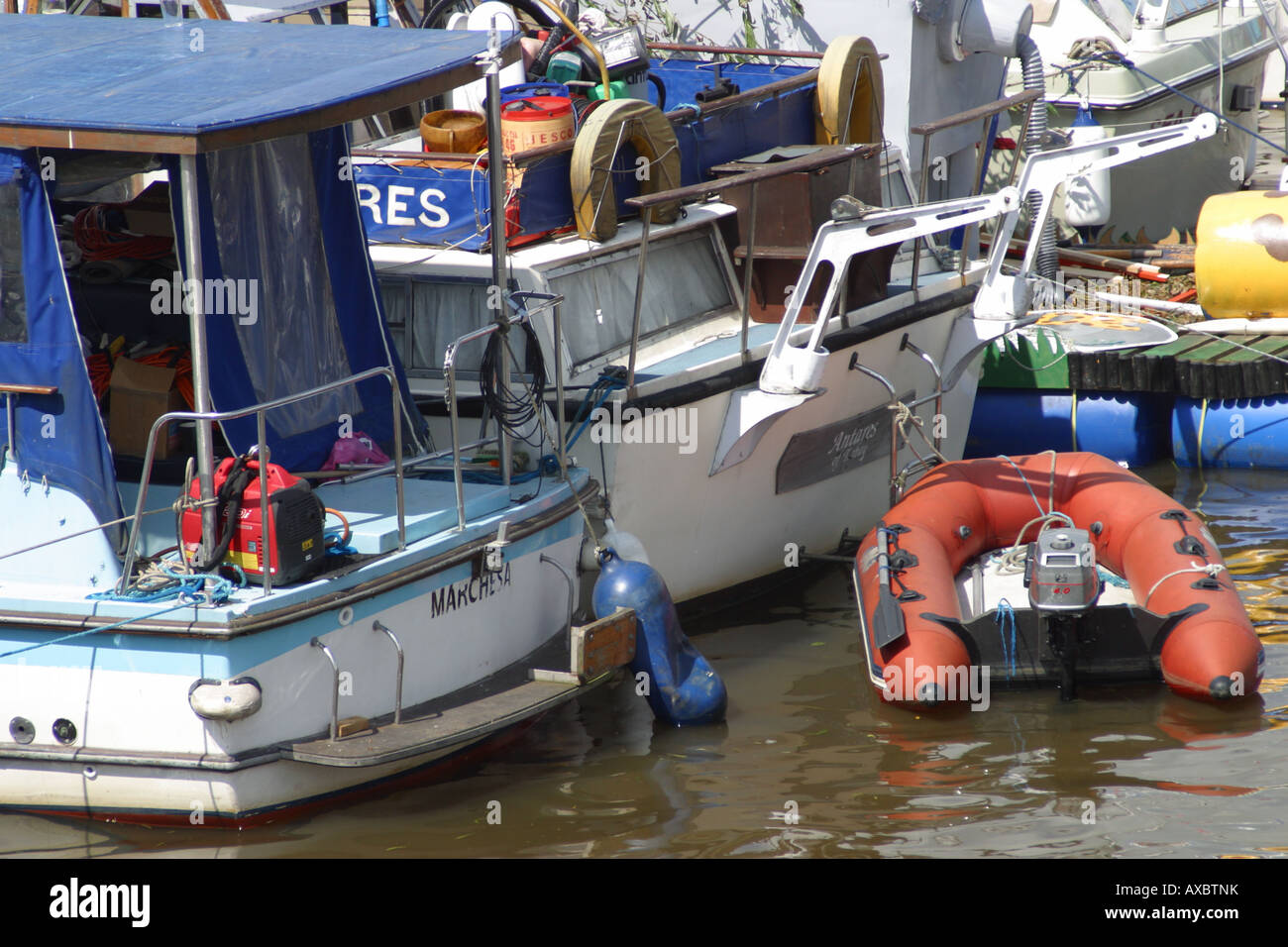 white stern leisure boat tender dinghy moored river medway maidstone ...